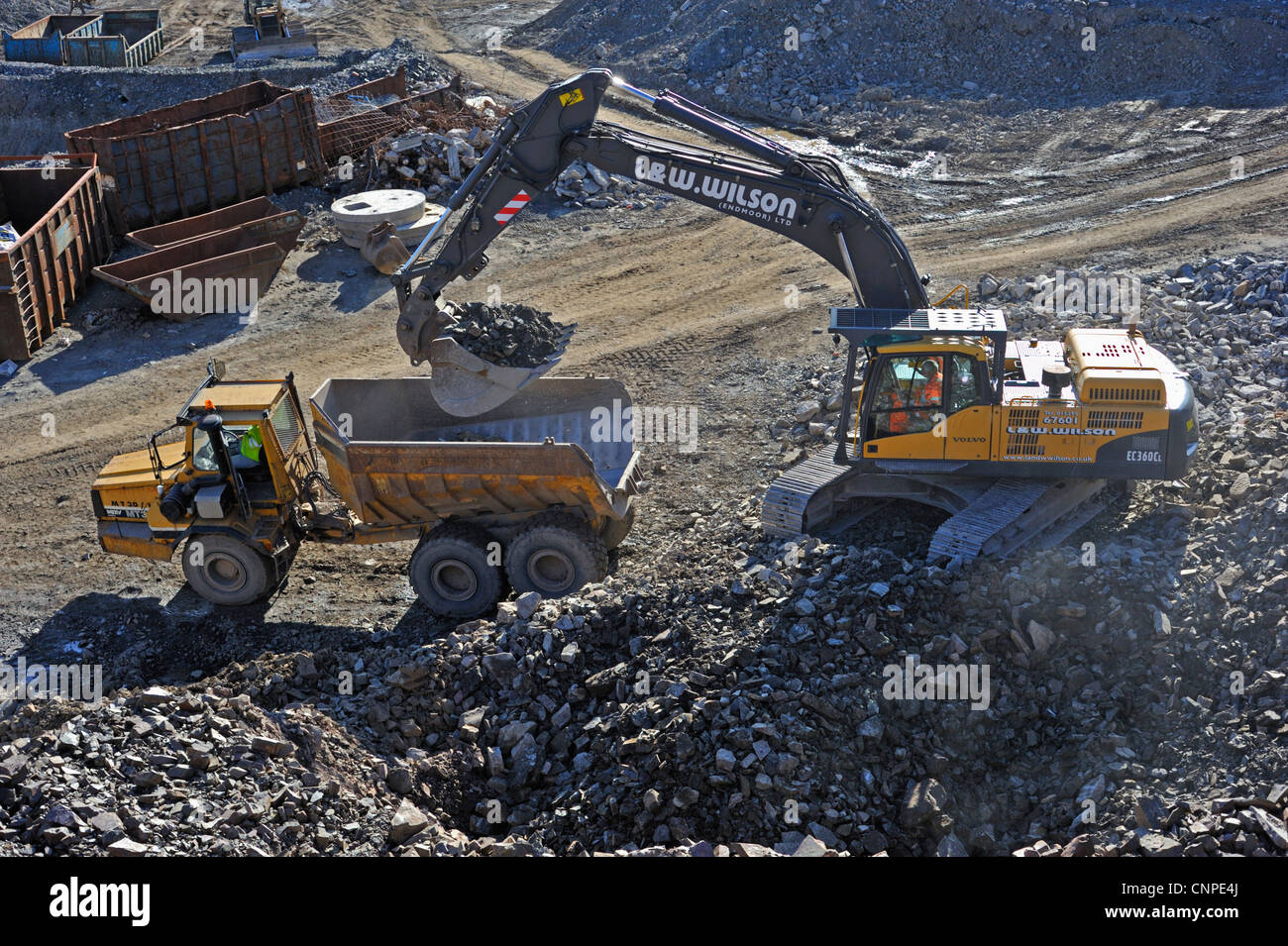 Plant working at Roan Edge Quarry. New Hutton, Cumbria, England United ...