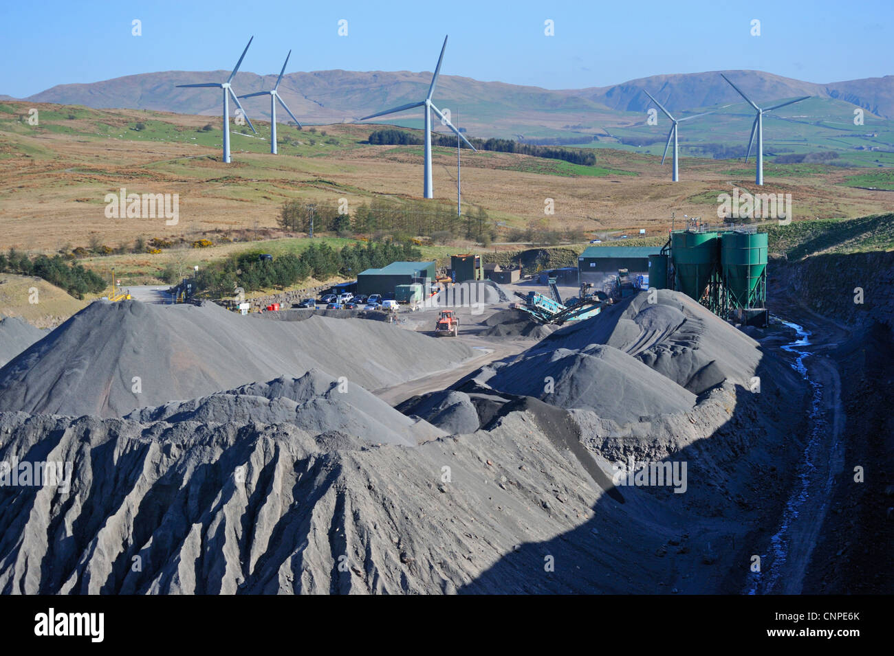 Roan Edge Quarry and Lambrigg Wind Farm. New Hutton, Cumbria, England ...