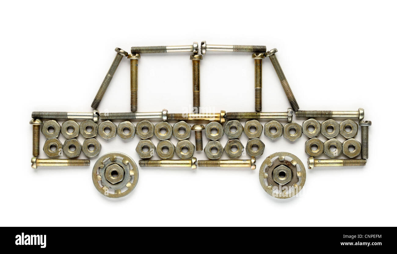 Car made of nuts and screws isolated on white background Stock Photo ...