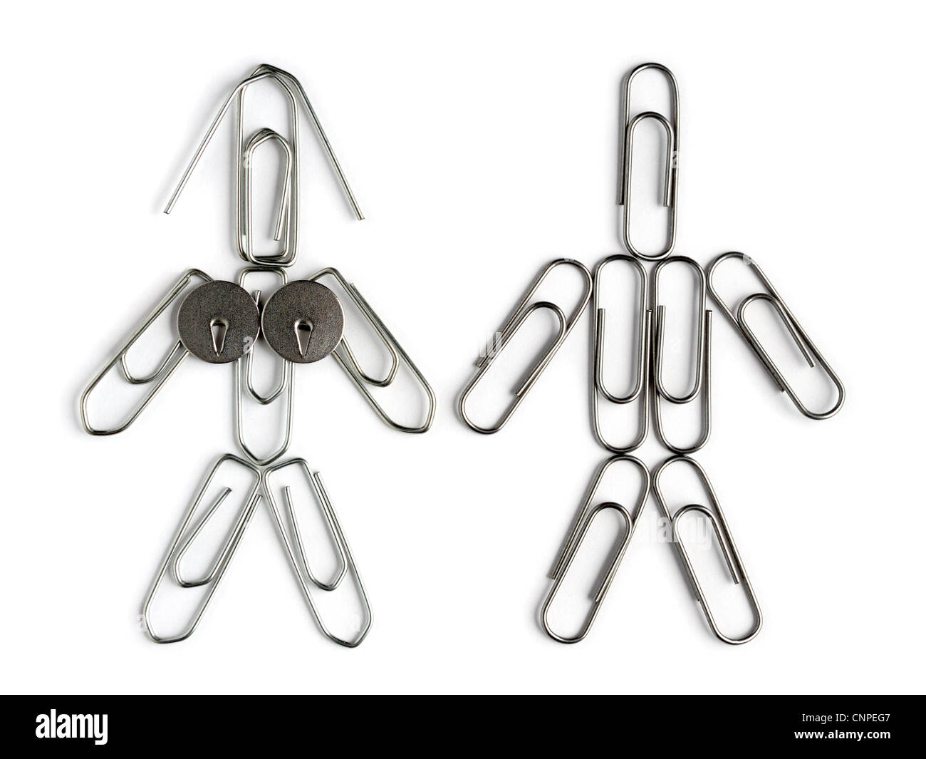 Woman and man made of paper clips isolated on white background Stock ...