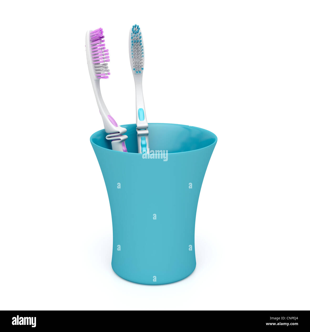 Two toothbrushes in a plastic cup Stock Photo - Alamy