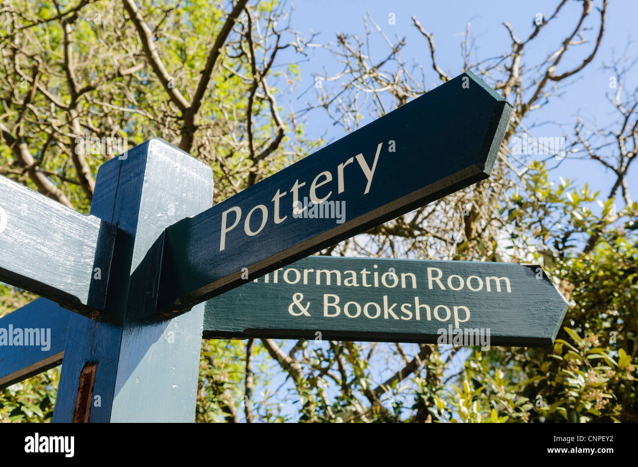 Sign to a pottery, information room and bookshop Stock Photo - Alamy