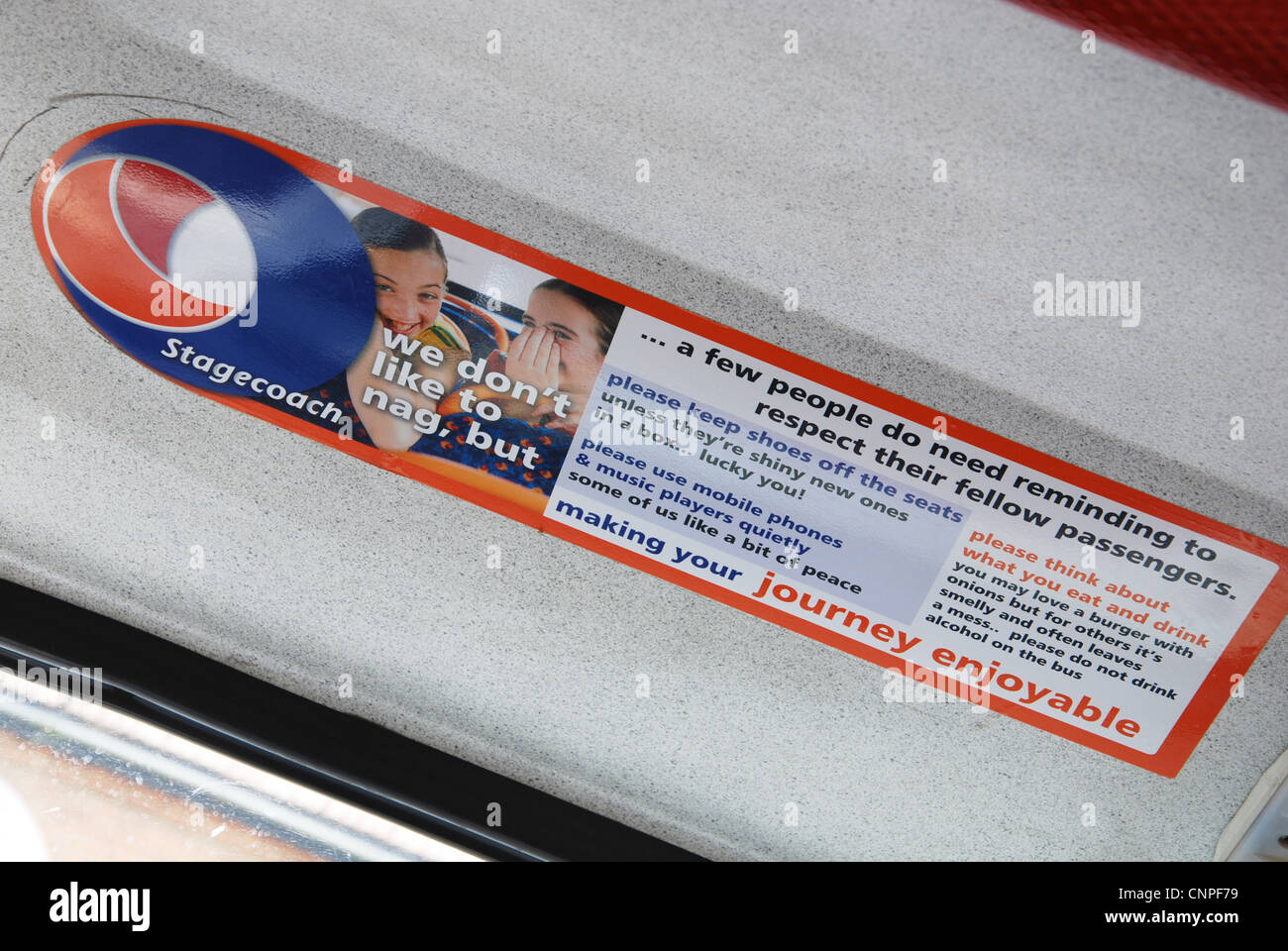 advisory notice in London bus Stock Photo - Alamy