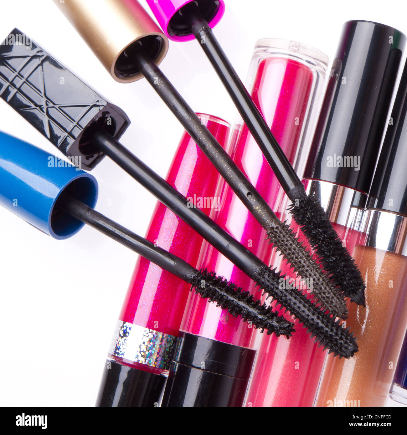 set of makeup products isolated on white background Stock Photo - Alamy