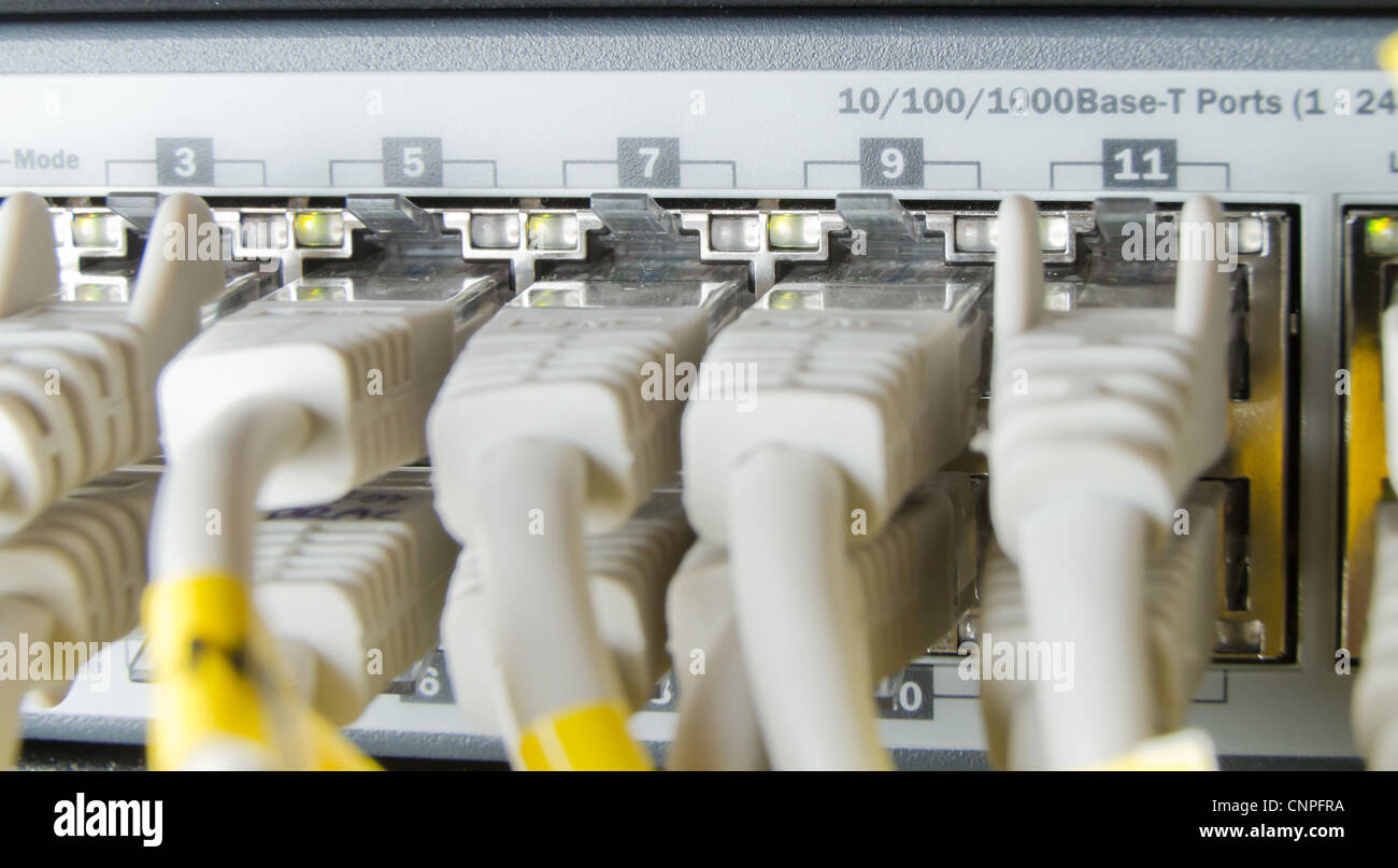 network cables connected to hub Stock Photo - Alamy