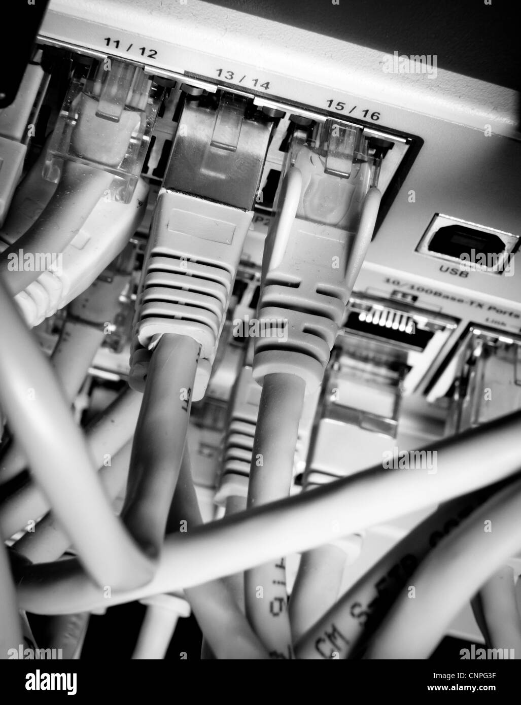 Network switch ethernet cables Black and White Stock Photos & Images ...