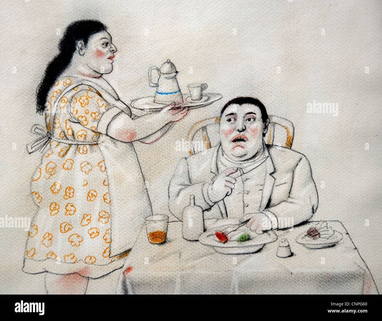 El Cafe drawing 2006 Fernando Botero Angulo 1932 Columbia Columbian ...