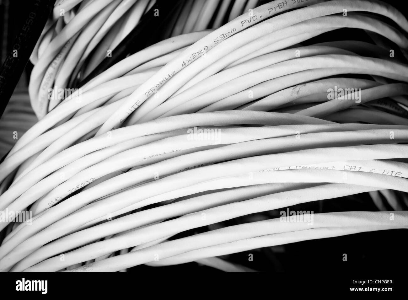 Group electric cables closeup Black and White Stock Photos & Images - Alamy