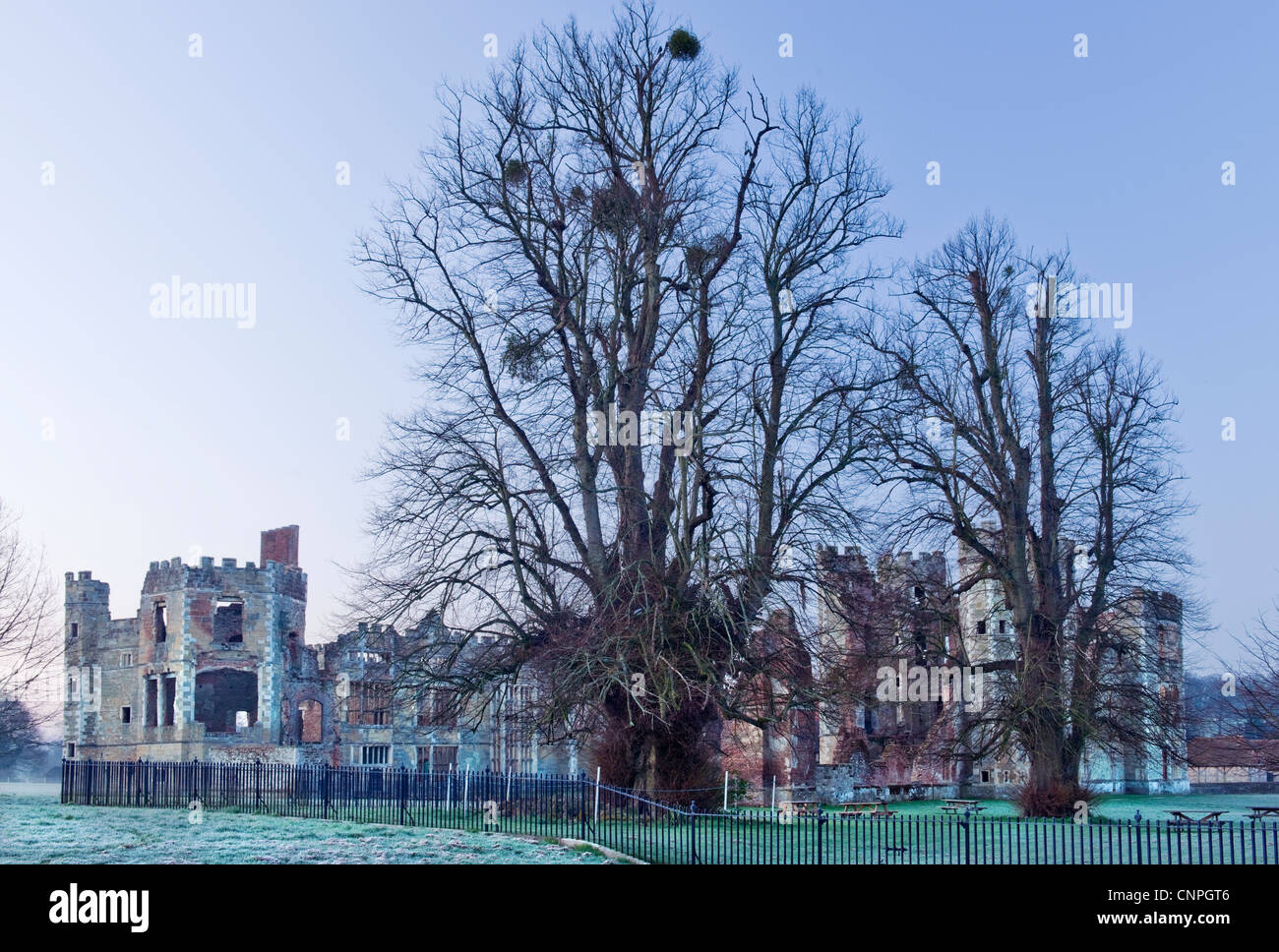 The ruins of Cowdray Castle in Cowdray Park, Midhurst, West Sussex in ...