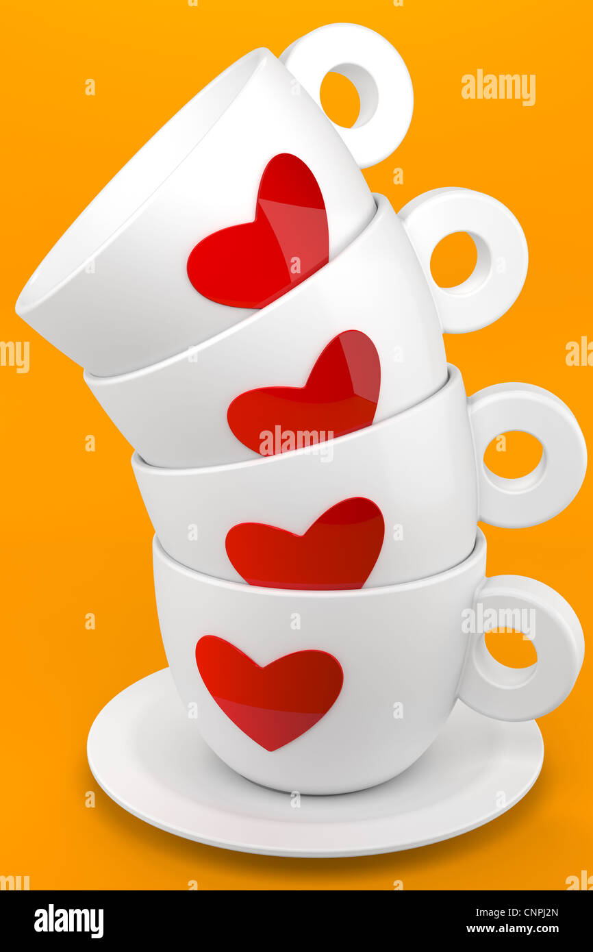 3d render of four cups of coffee Stock Photo - Alamy