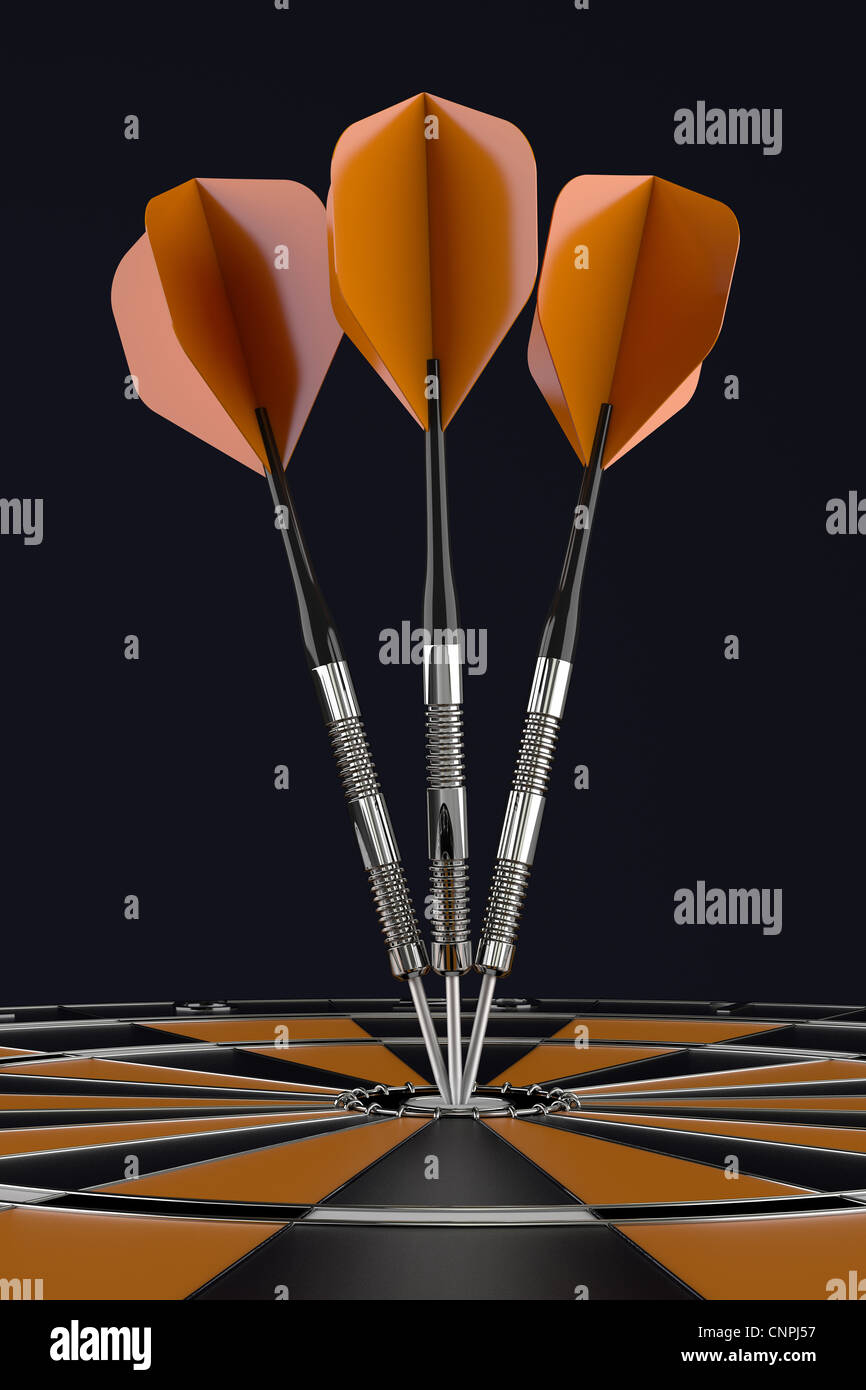 3d render of three orange darts on target Stock Photo - Alamy