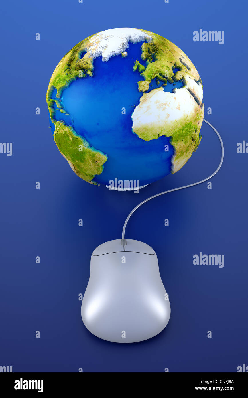 Computer mouse and globe 3d render Stock Photo - Alamy