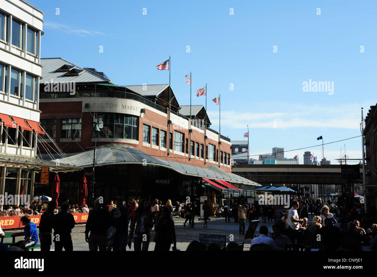 Blue sky view people walking, dining JP Mustard Red Restaurants ...