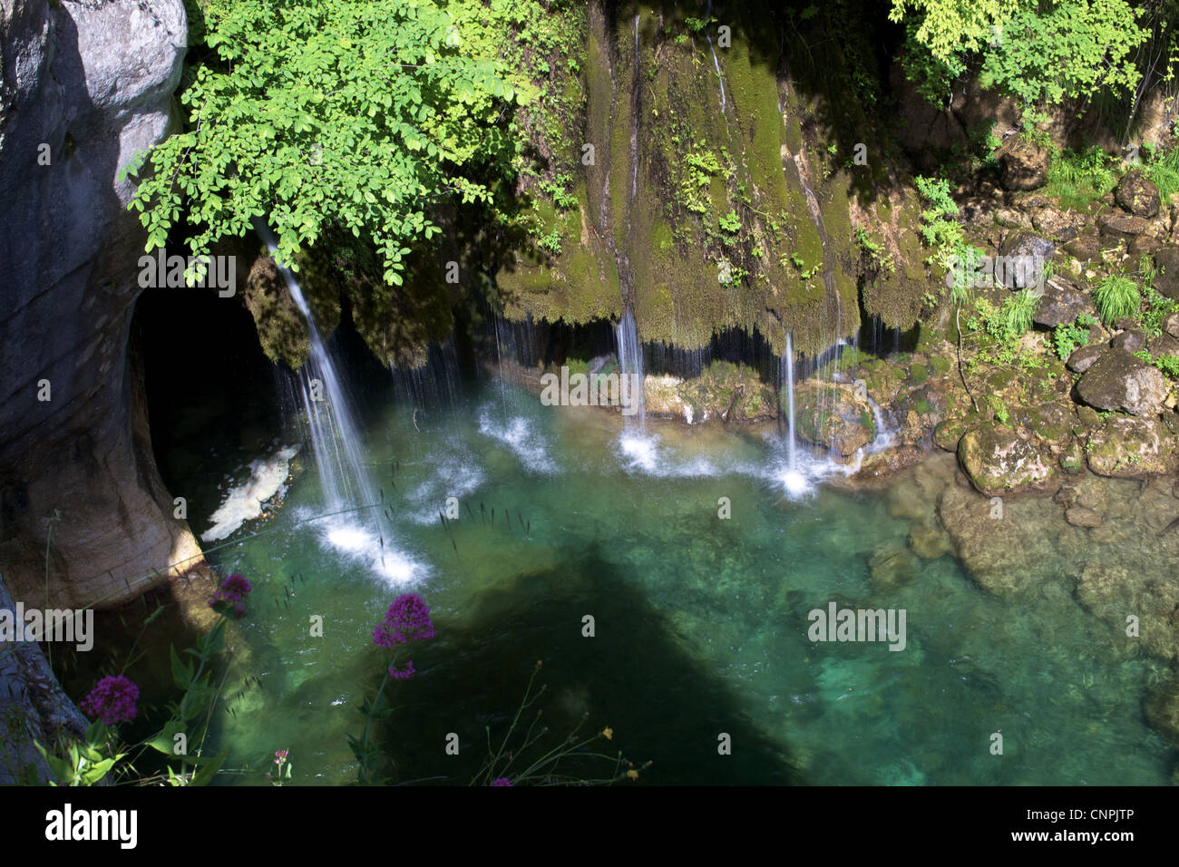 waterfall stream rock rainbow raindrop moss water Stock Photo - Alamy