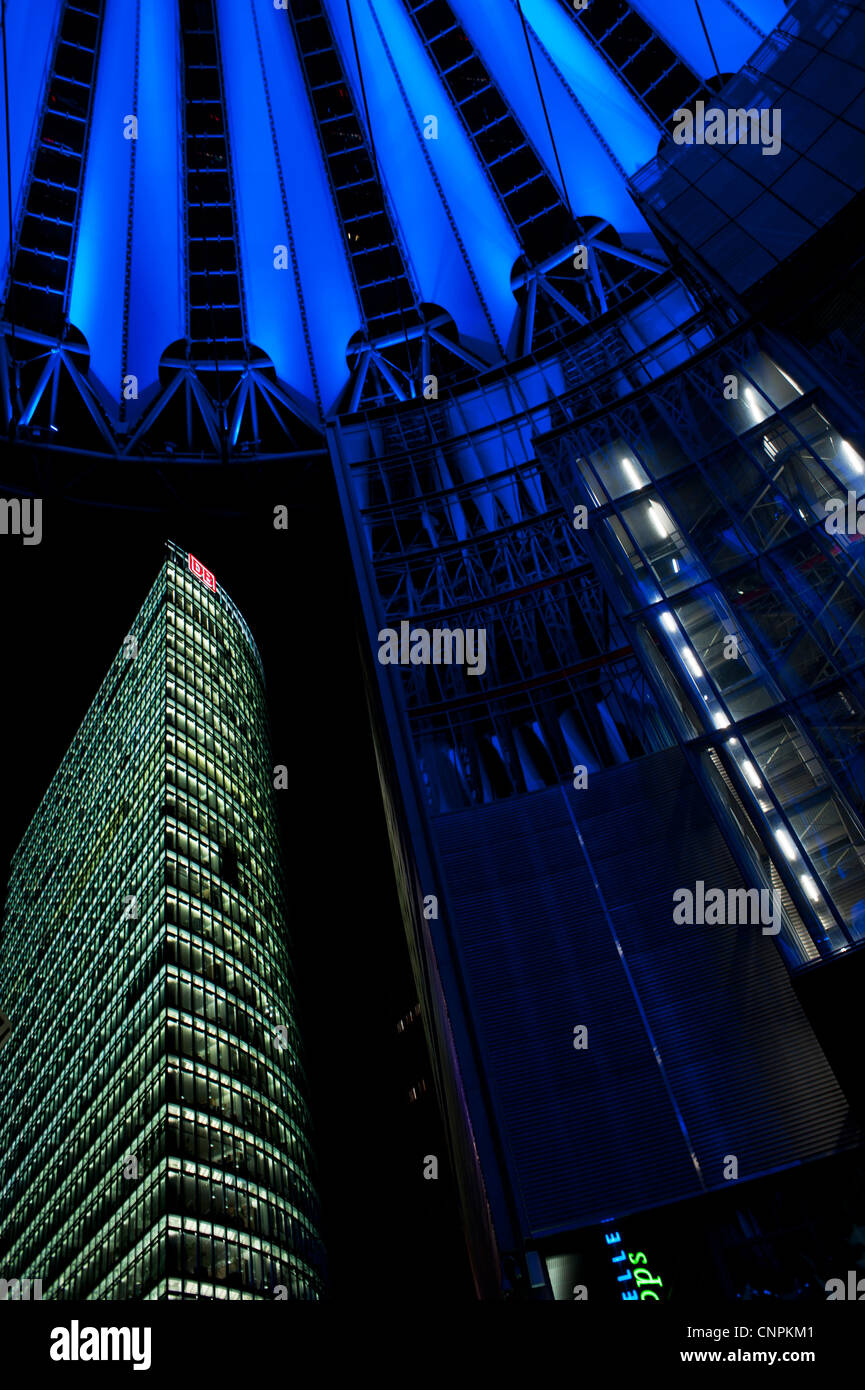 Beautiful architecture of the Sony Centre and Bahn Tower, Deutsche Bahn ...