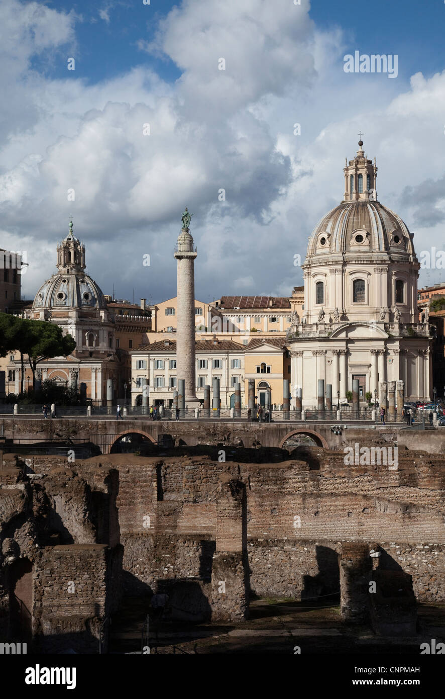 Imperial forum, Rome, with Trajan Column and the church of Santa Maria ...
