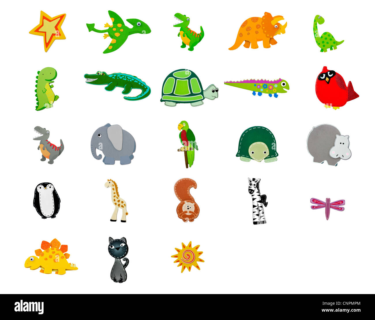 Several fun and colorful animals on a white background Stock Photo - Alamy