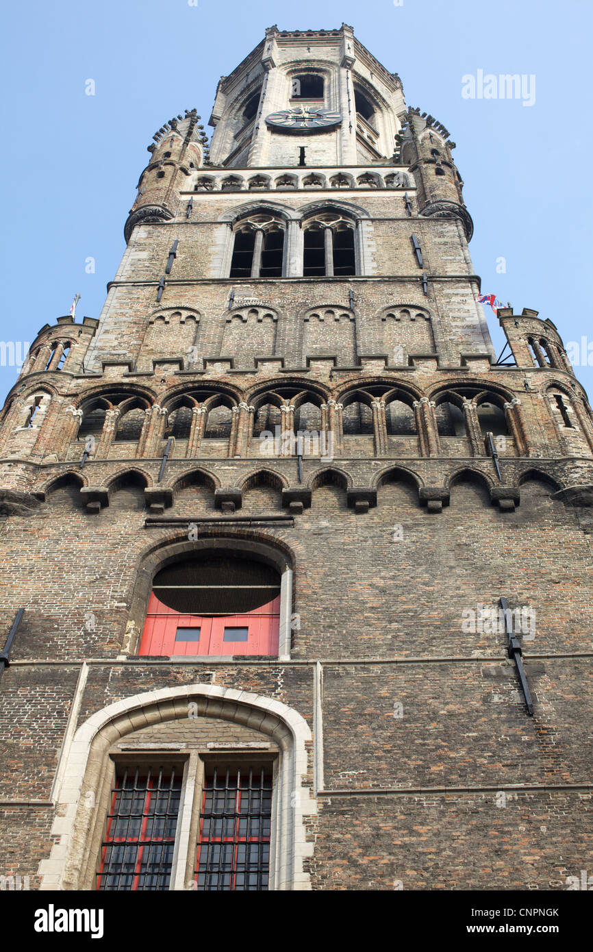 Belfry [clock tower] building Hallen Stock Photo - Alamy