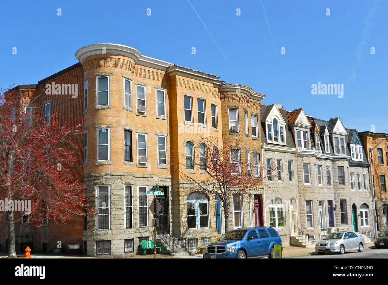 The corner of Baltimore and Luzern Streets in Baltimore, Maryland Stock ...