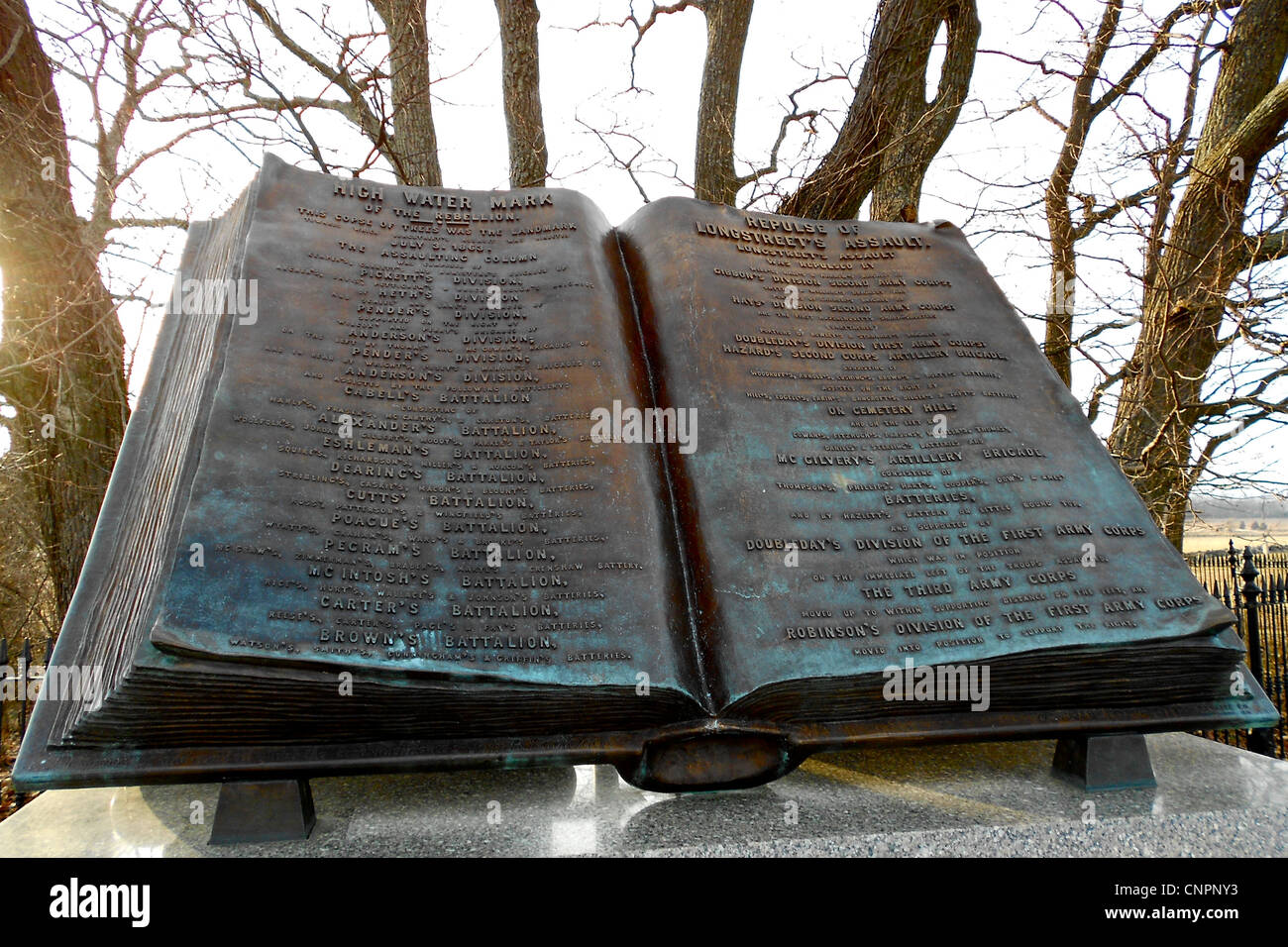 Monument on the Gettysburg (PA) battlefield showing the book of ...