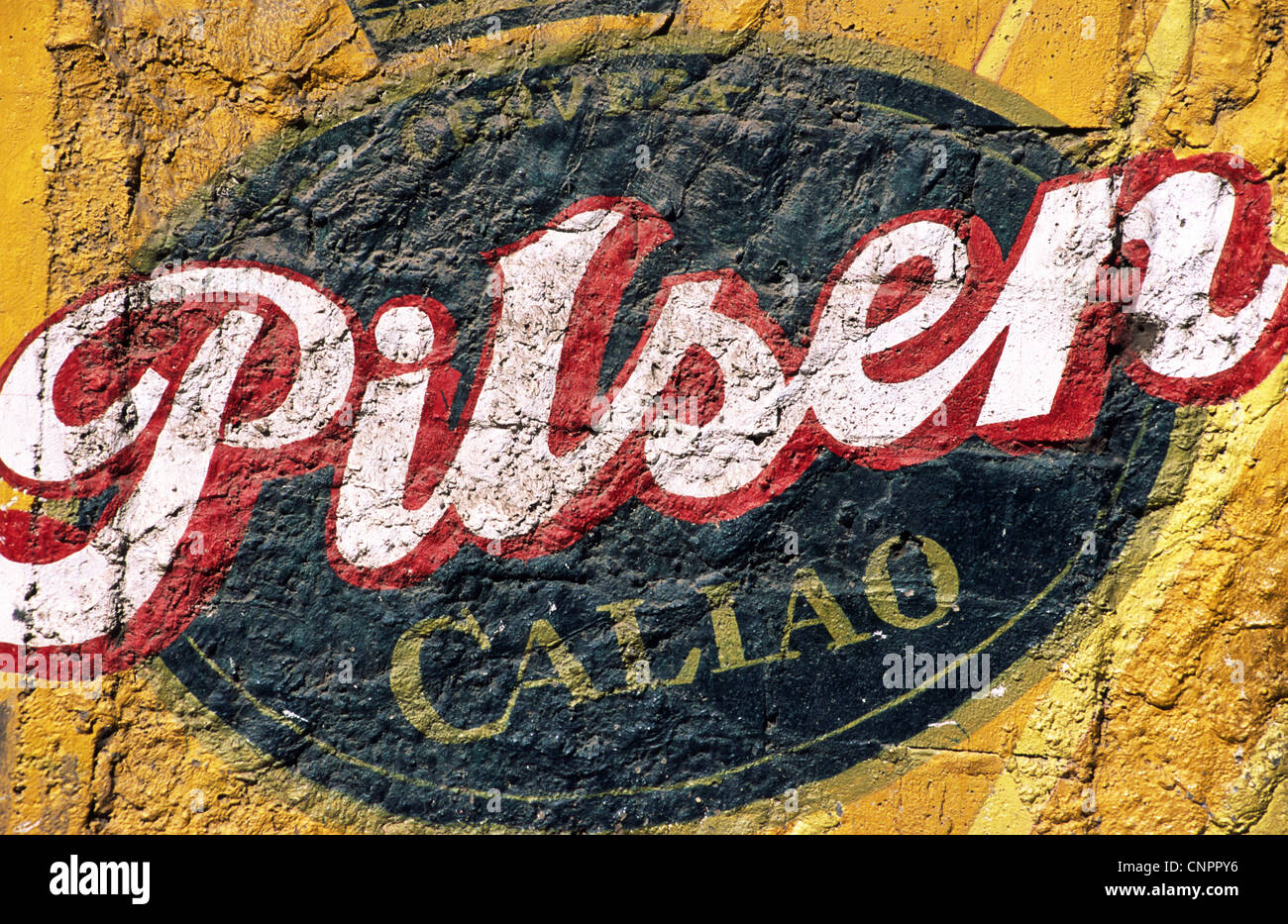 Pilsen beer sign painted on wall. Urubamba, Peru Stock Photo - Alamy