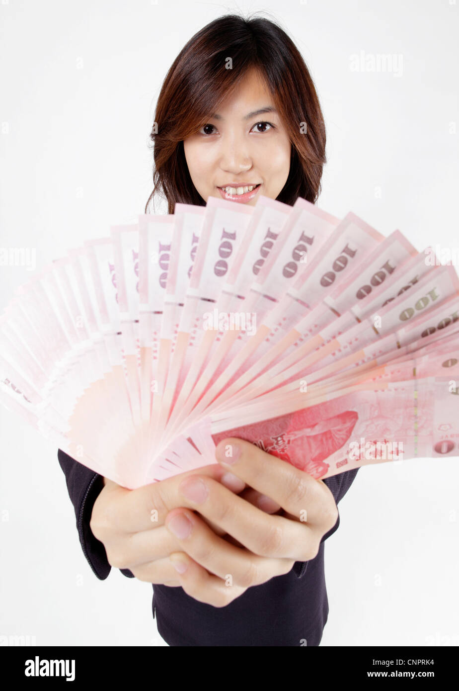 Office lady counts cash Stock Photo - Alamy