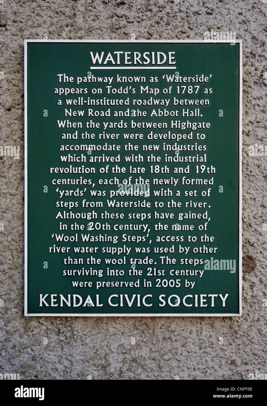 Kendal Civic Society descriptive plaque. Waterside, Kendal, Cumbria ...