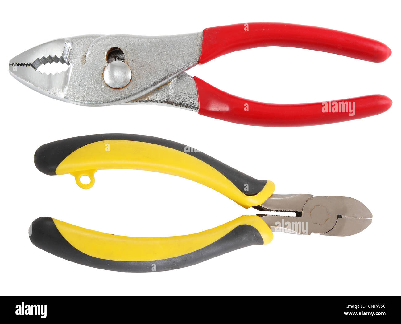 Image of two pliers red and yellow on white background Stock Photo - Alamy