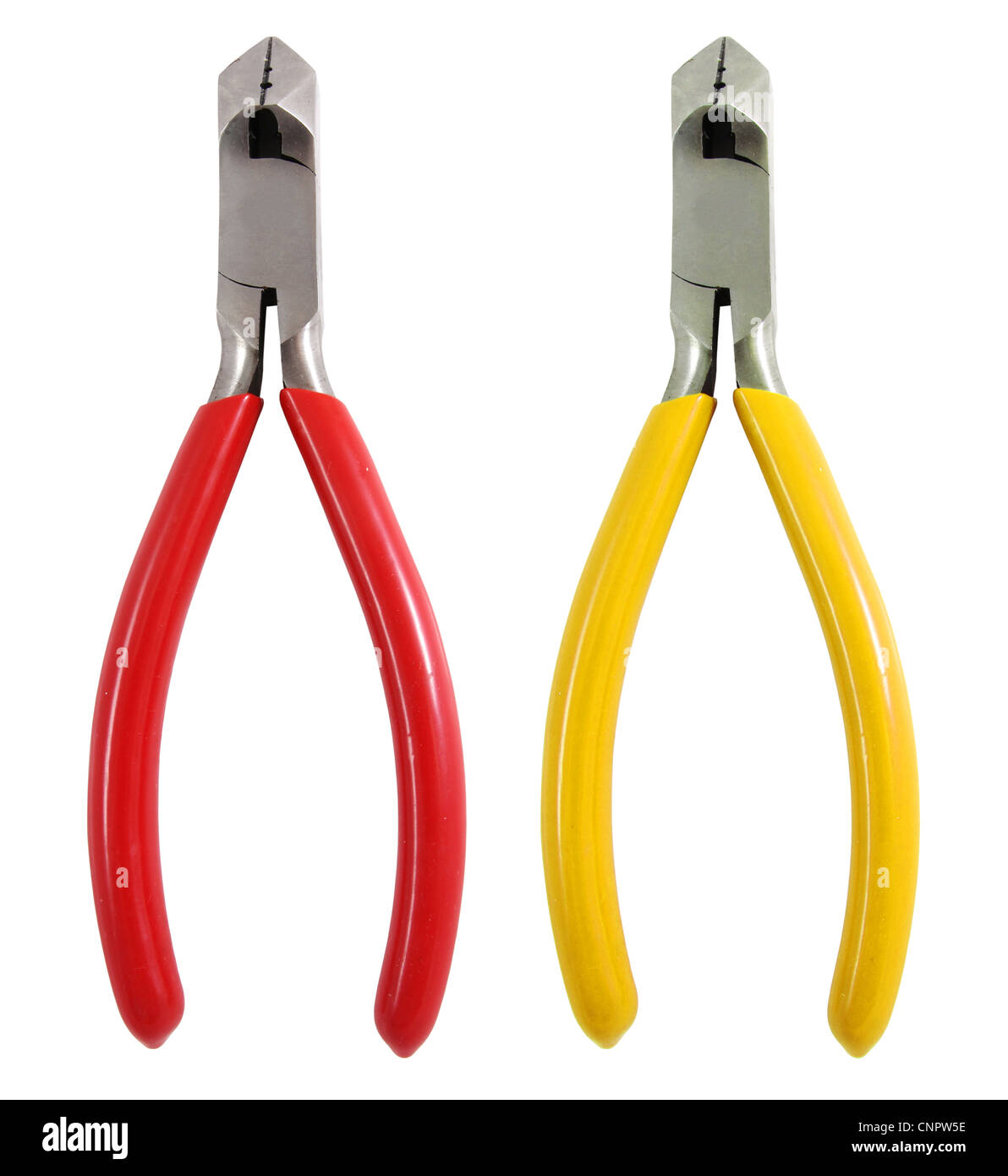 Image of two pliers red and yellow on white background Stock Photo - Alamy