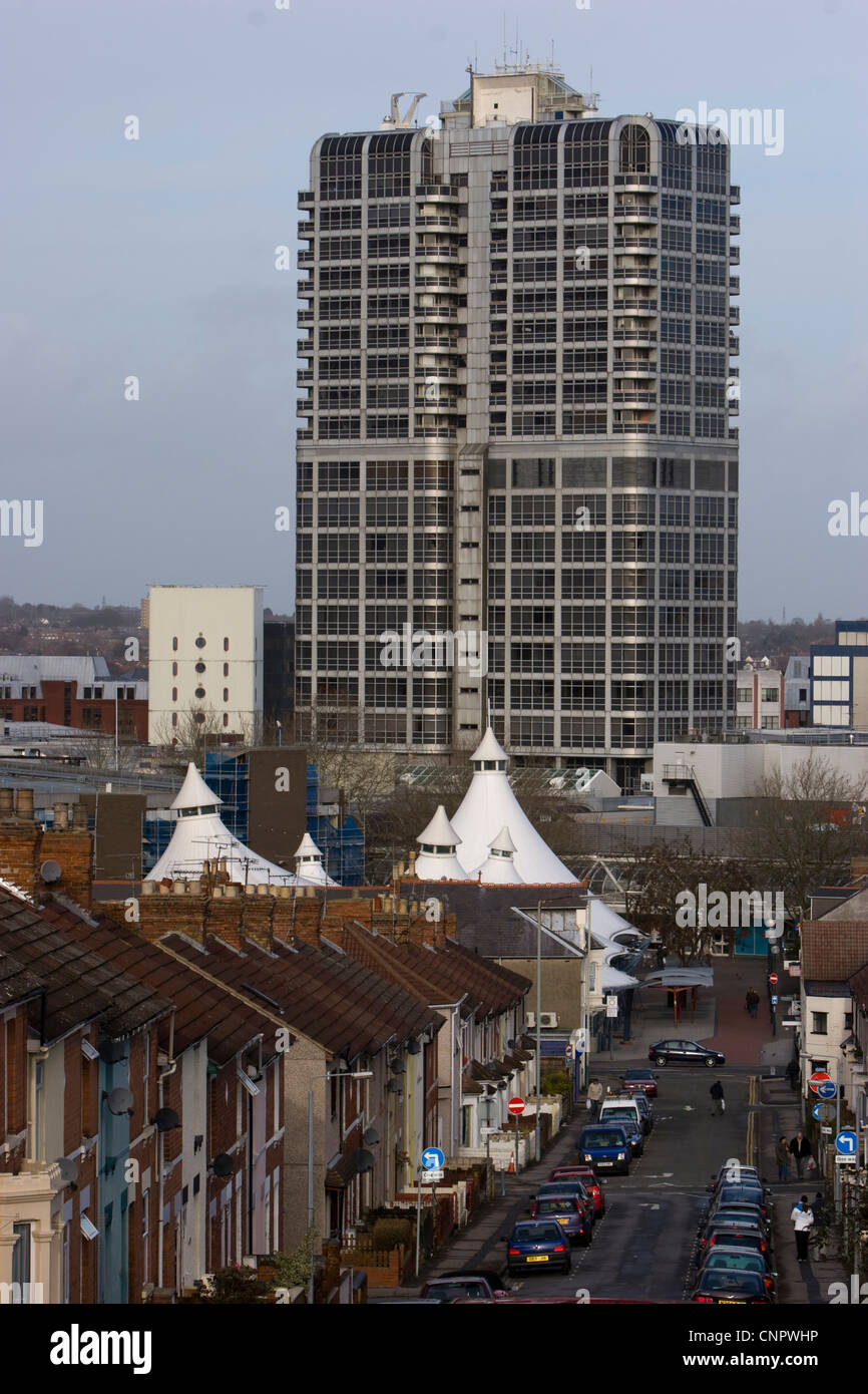 The David Murray John building and tented market in Swindon town centre ...