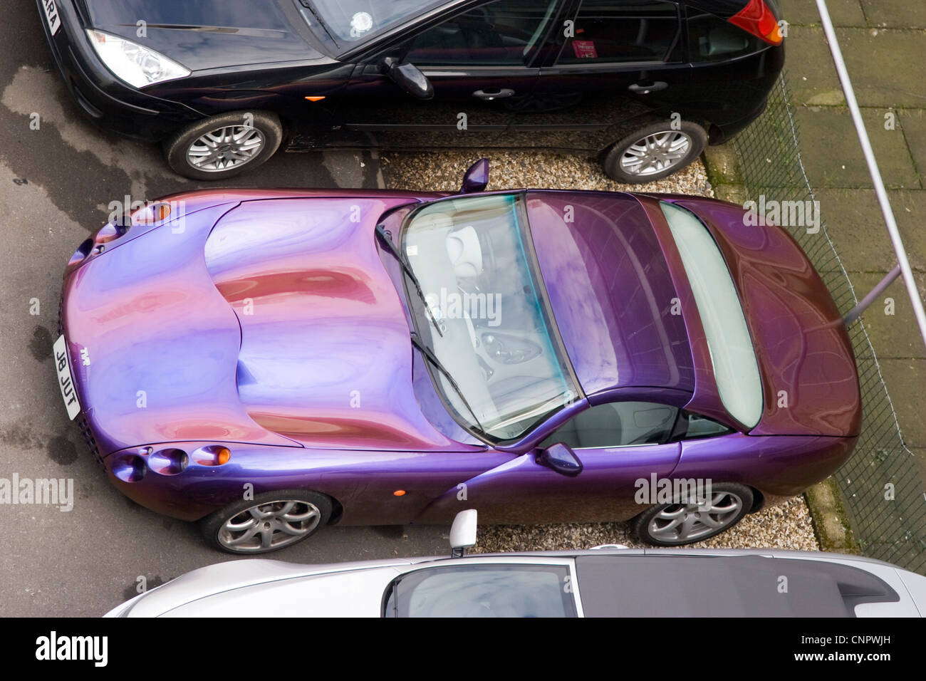 Purple TVR car parked in a car park viewed from above Stock Photo - Alamy