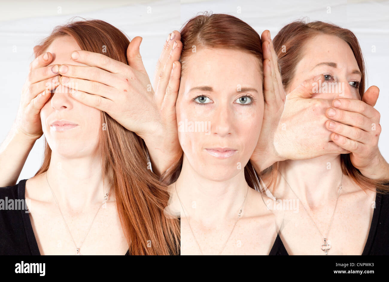See no evil, hear no evil, speak no evil, pretty woman with eyes, ears ...
