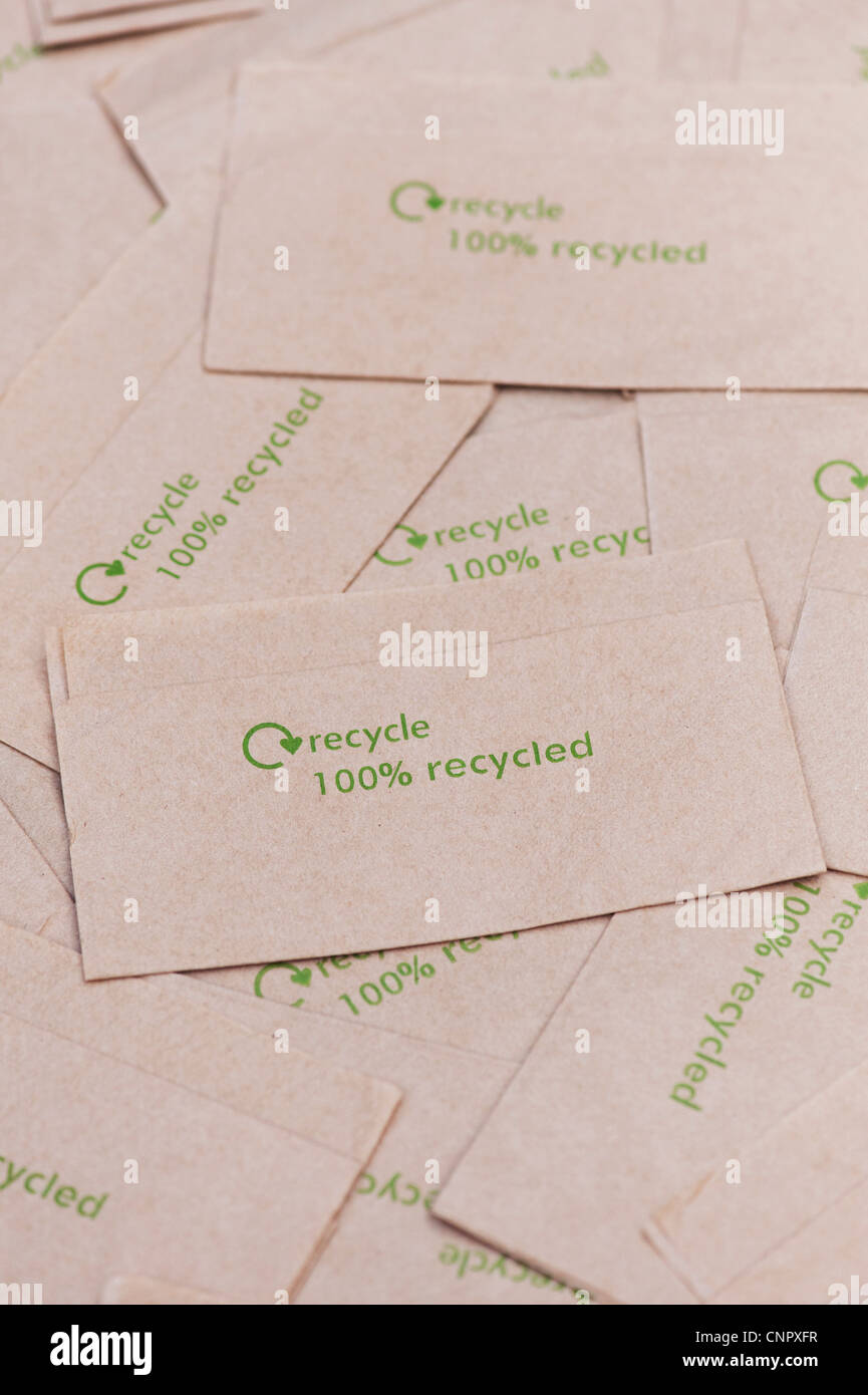 Recycle / 100% recycled printed message on paper napkins Stock Photo ...