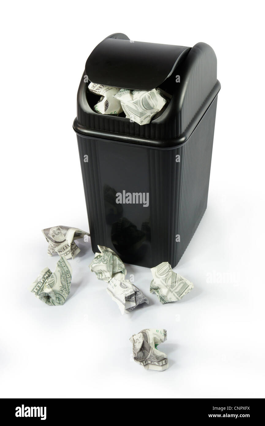 full dollar paper money trash bin Stock Photo - Alamy