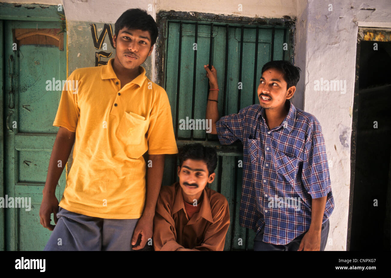 Group of men at the ancient Indian city of Benares (Varanasi), Uttar ...