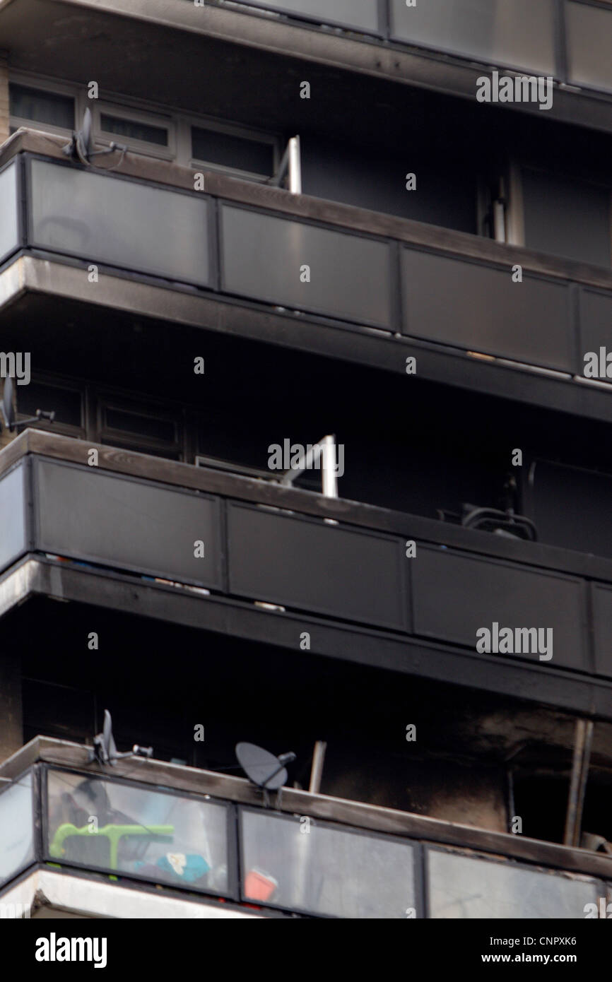 Emergency services attend a tower block fire in Abbey Street ...
