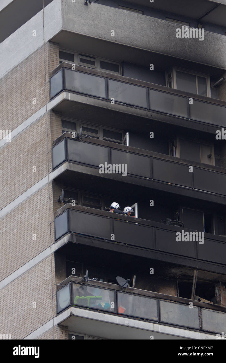 Emergency services attend a tower block fire in Abbey Street ...