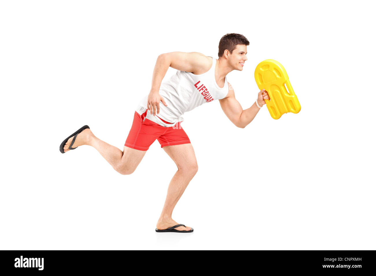 Lifeguard running isolated on white background Stock Photo - Alamy
