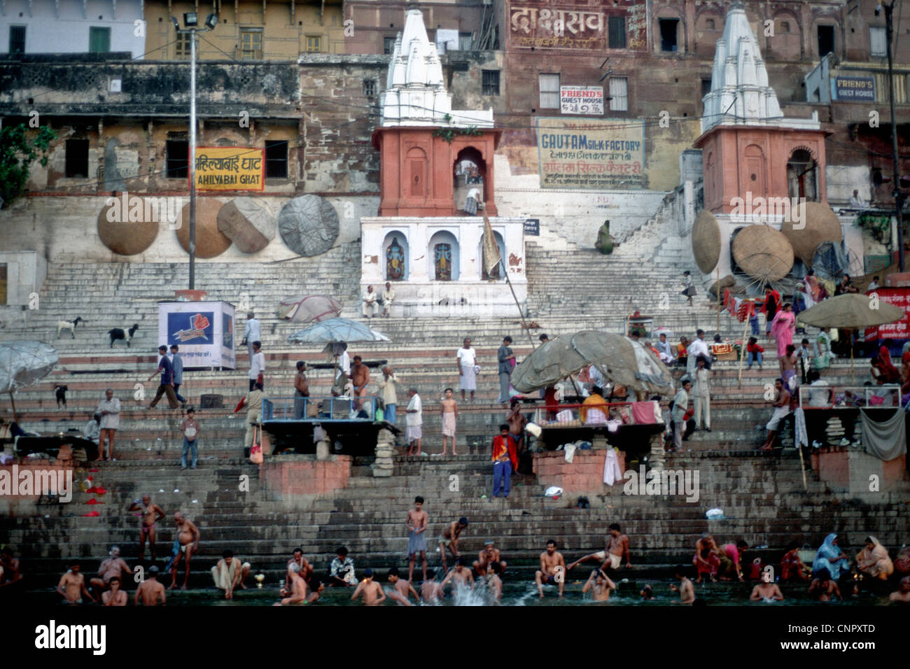 General view in a Ghat at the ancient Indian city of Benares (Varanasi ...
