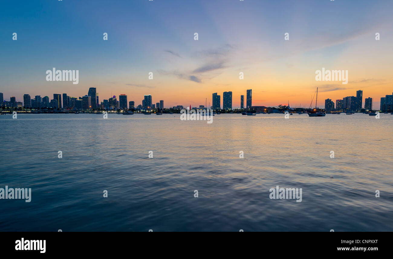 View of downtown Miami from the water at sunset Stock Photo - Alamy