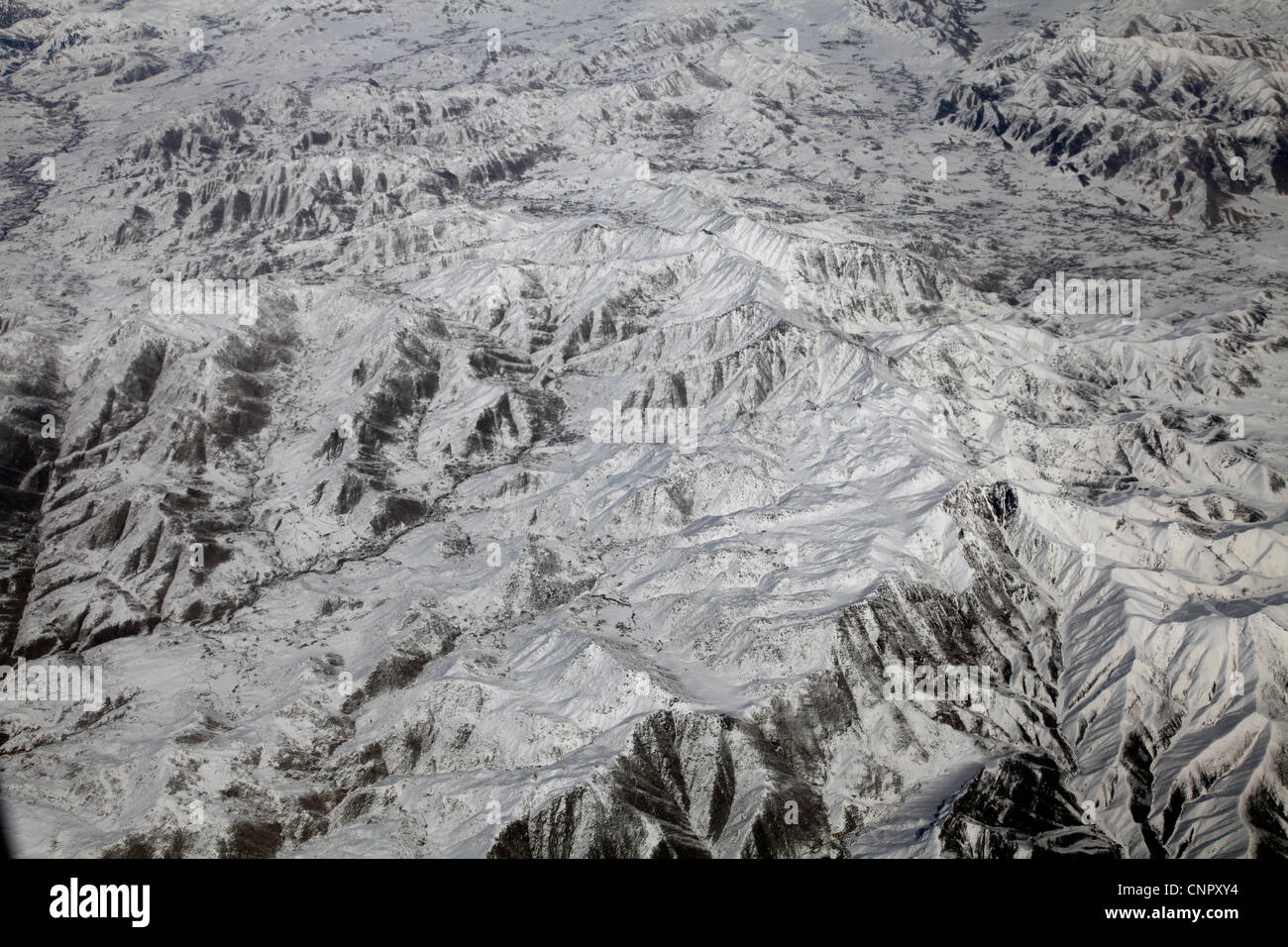Aerial view of the Himalayas mountain range in central Asia Stock Photo ...