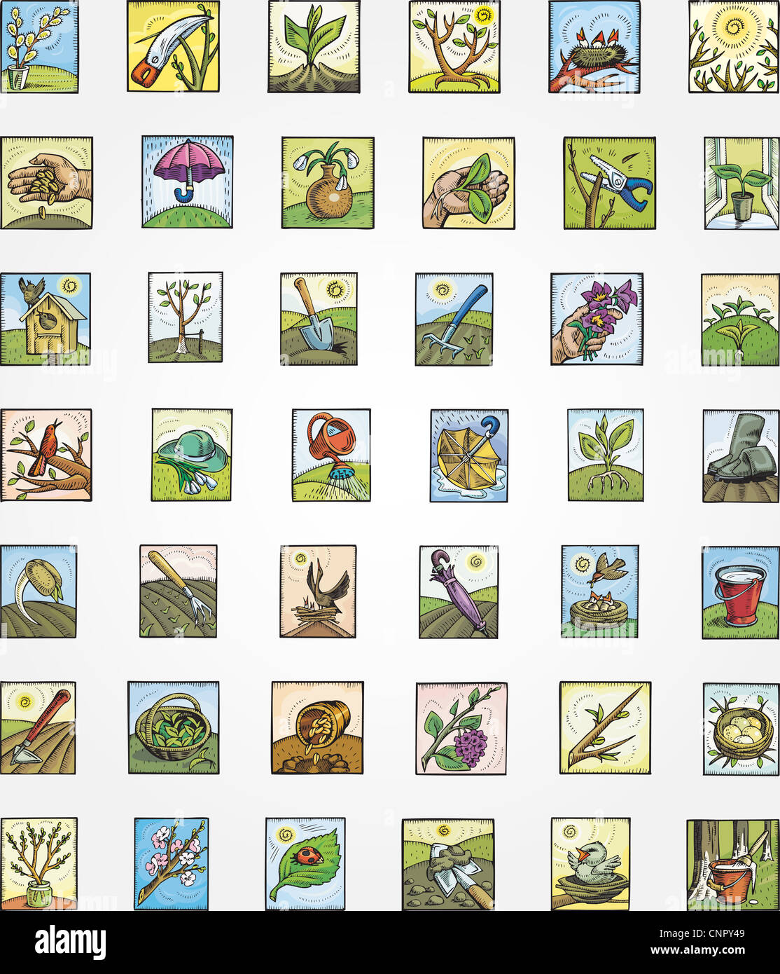 Set of vector icons - Spring in a garden Stock Photo - Alamy