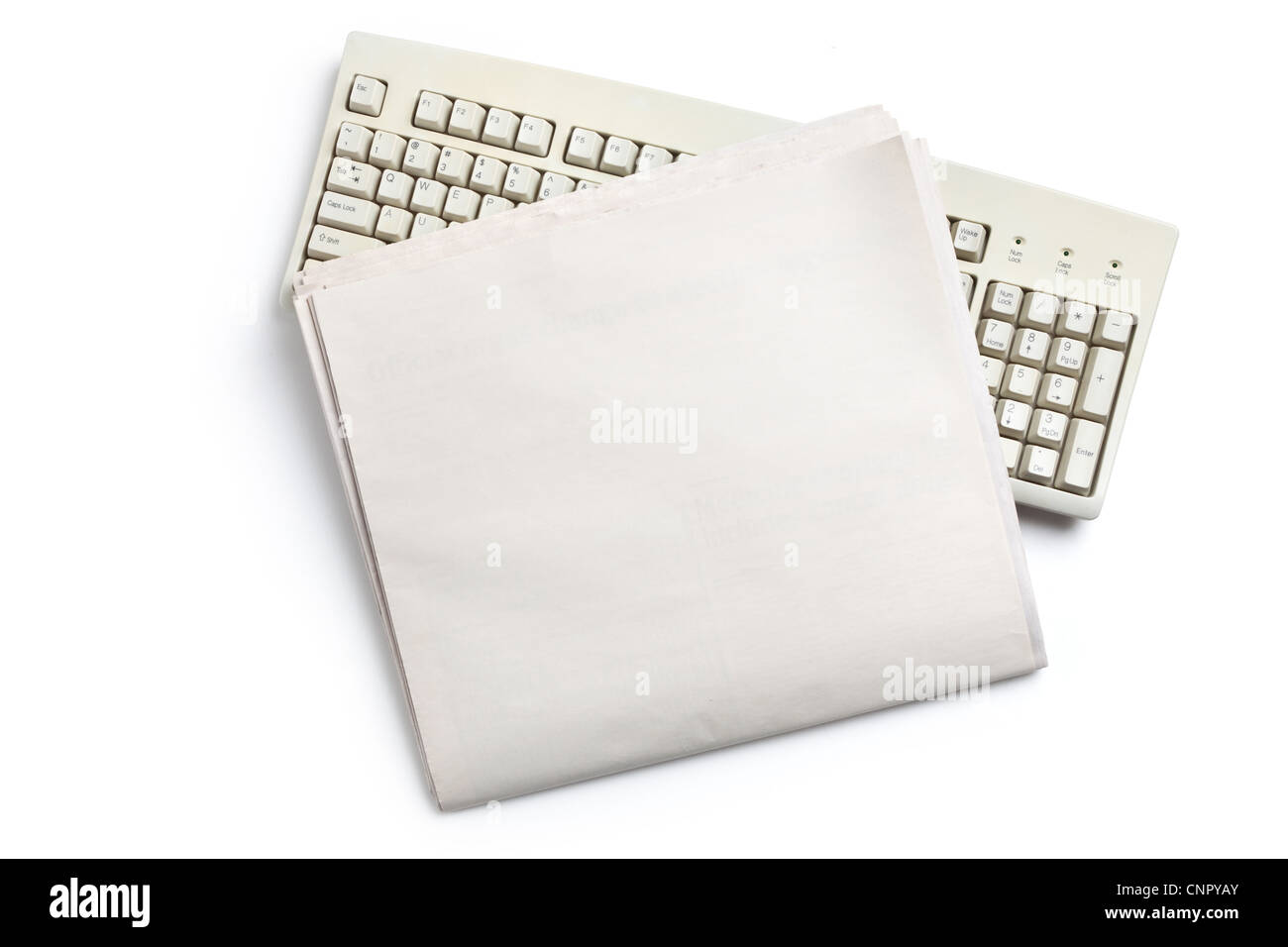 Computer Keyboard and Newspaper with white background Stock Photo - Alamy