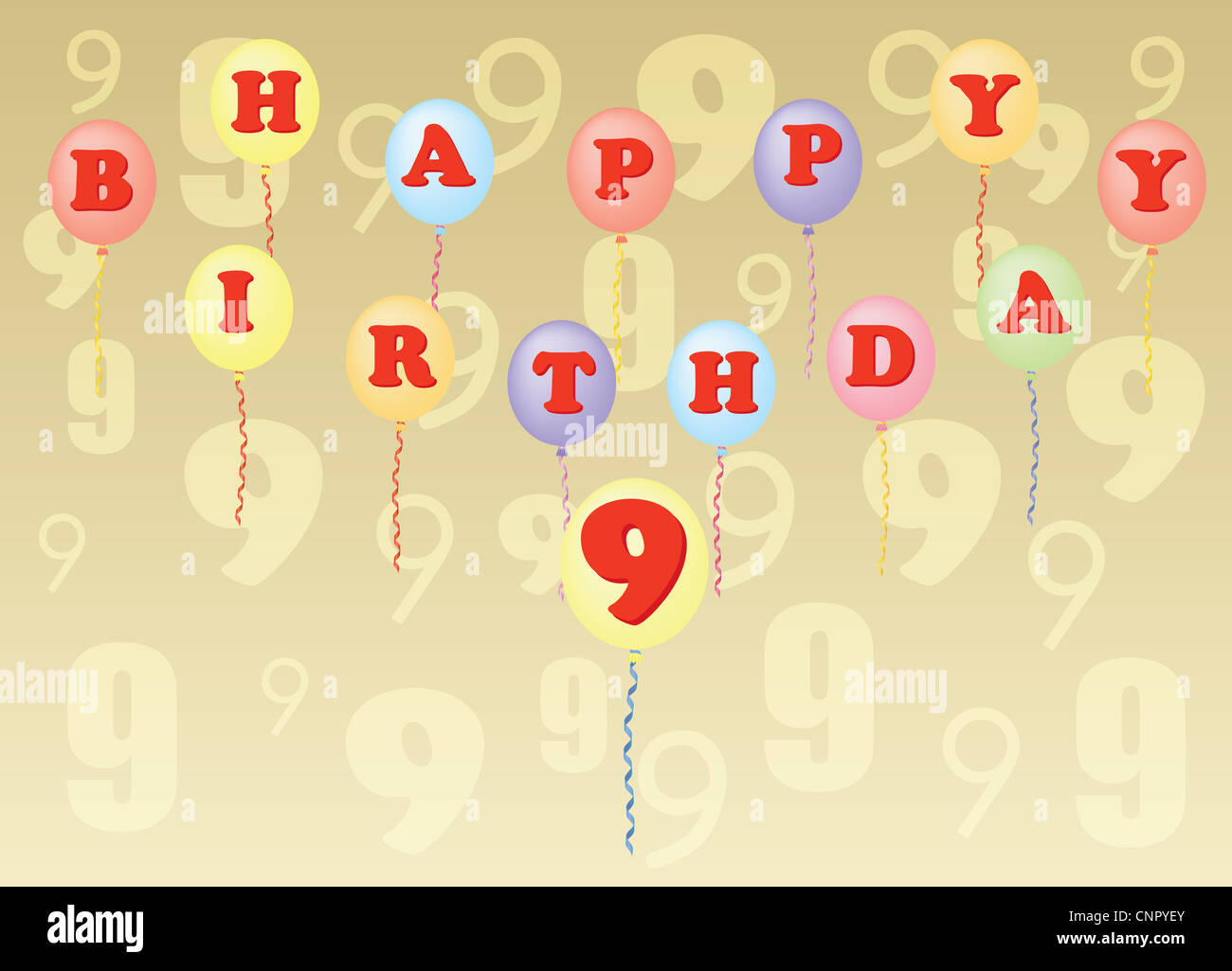 happy birthday nine years illustration Stock Photo - Alamy