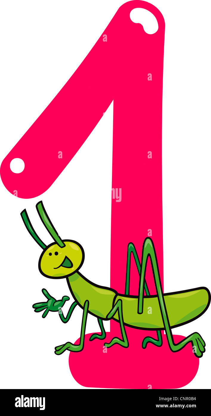 cartoon illustration with number one and grasshopper Stock Photo - Alamy