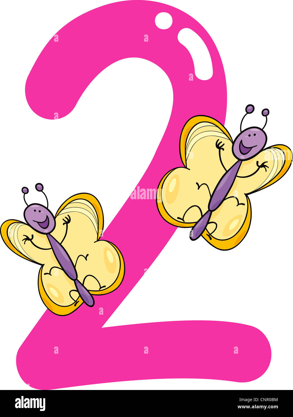cartoon illustration with number two and butterflies Stock Photo - Alamy