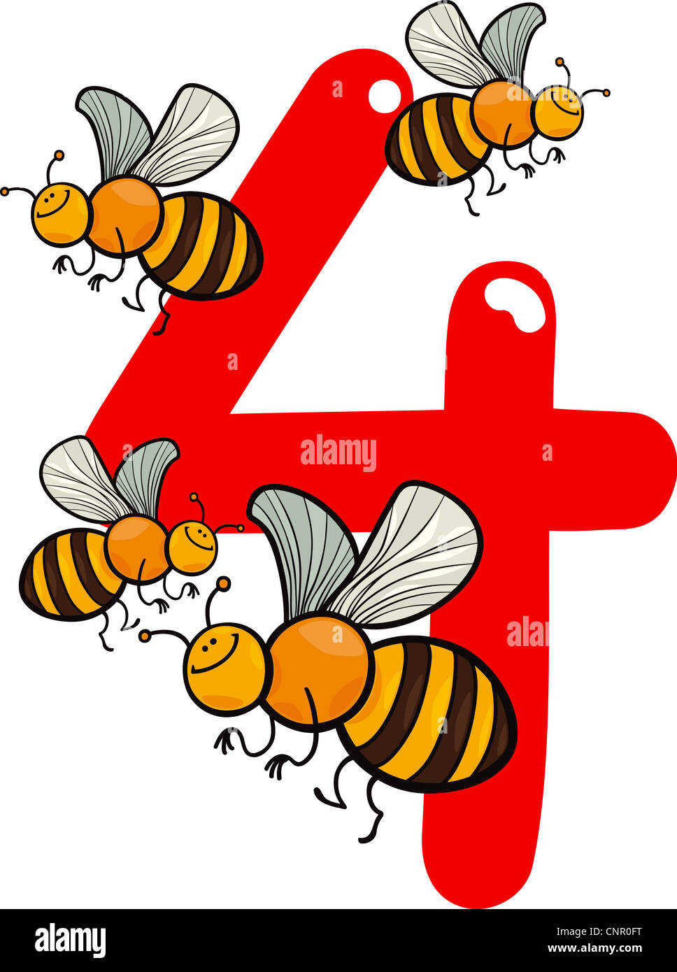 cartoon illustration with number four and bees Stock Photo - Alamy