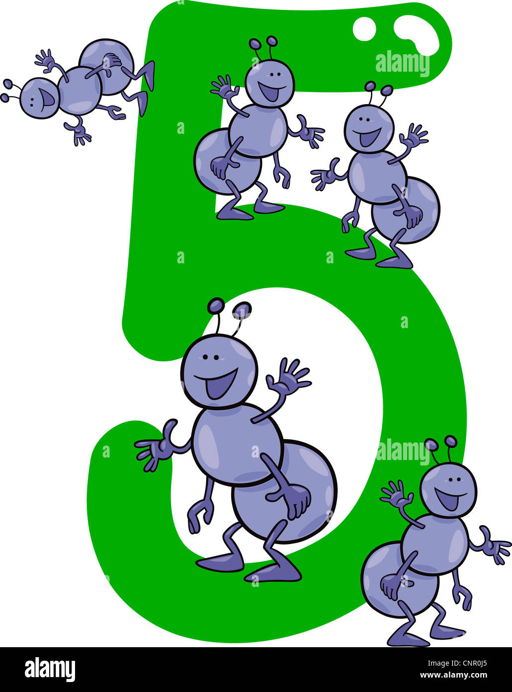 cartoon illustration with number five and ants Stock Photo - Alamy