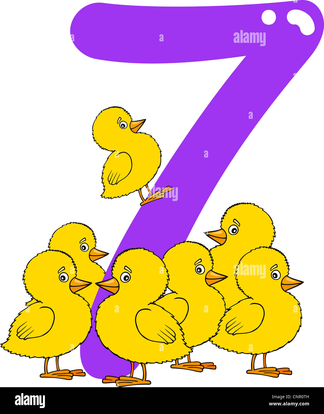 cartoon illustration with number seven and chicks Stock Photo - Alamy
