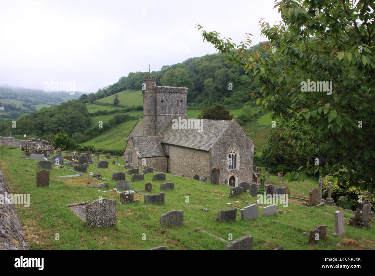 St Winifred's church, Branscombe, Devon. With mist rolling in from the ...